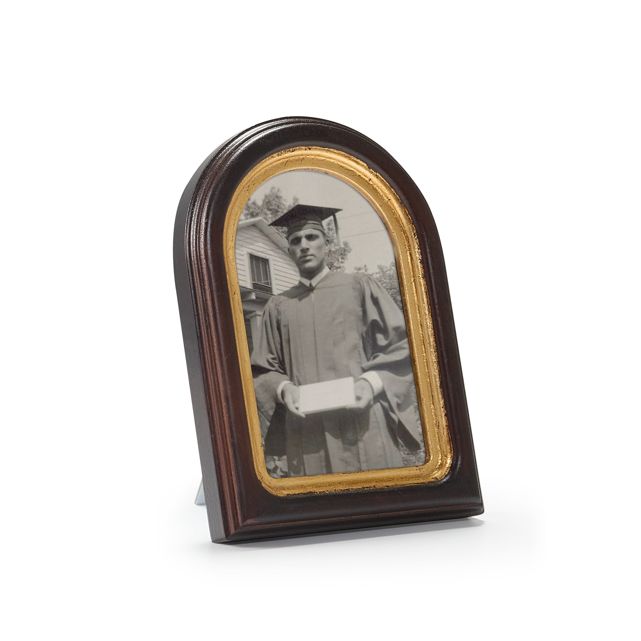 Antiqued Arch Tabletop Frame – Polished Wood and Gold – Framebridge